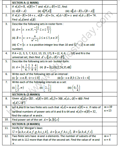 CBSE Class 11 Mathematics Sets Worksheet Set C CBSE Class 11 Mathematics Sets Worksheet Set C